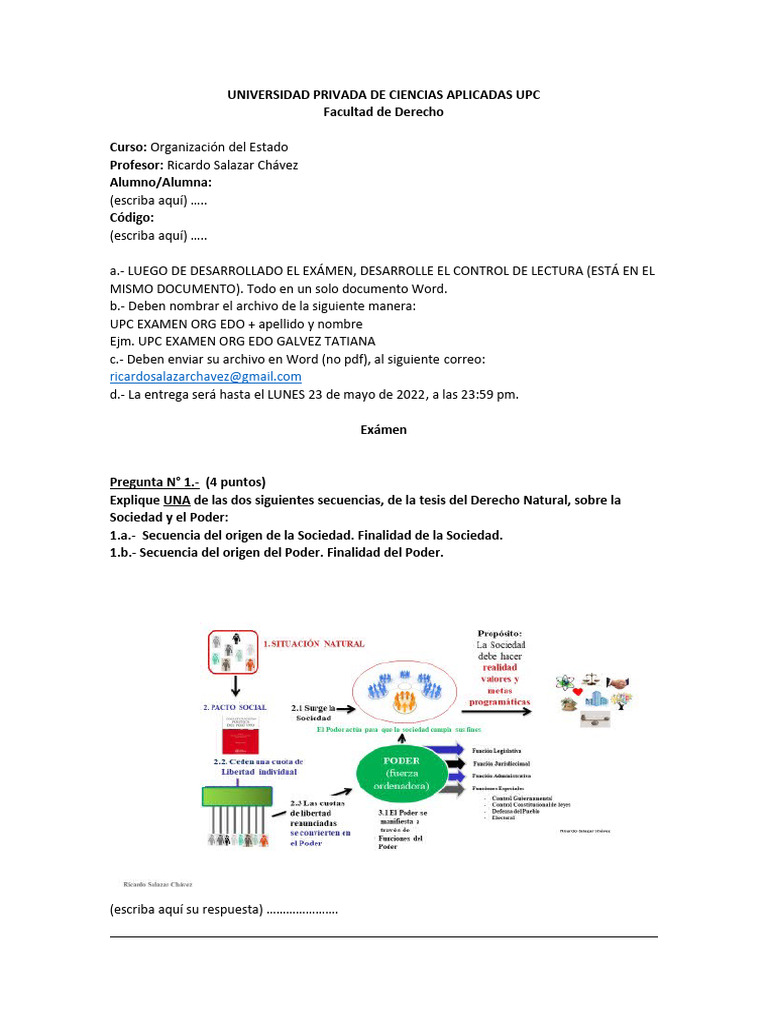 Upc 2022 1 Examen Parcial Organizacion Del Estado Ricardo Salazar Chavez para Exámen y Control ...