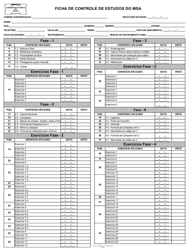 Ficha de Controle de Estudos Do Msa - 2023 | PDF | Ritmo e métrica | Escrita
