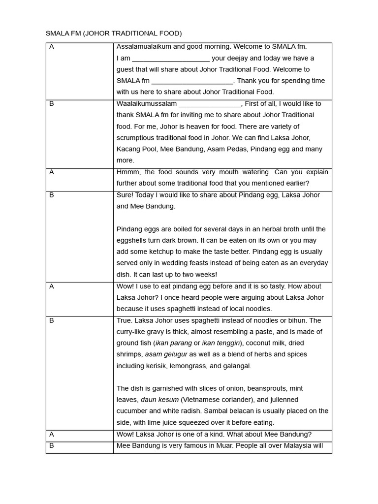WEEK 2 - Johor Traditional Food | PDF | Western Cuisine | Foods