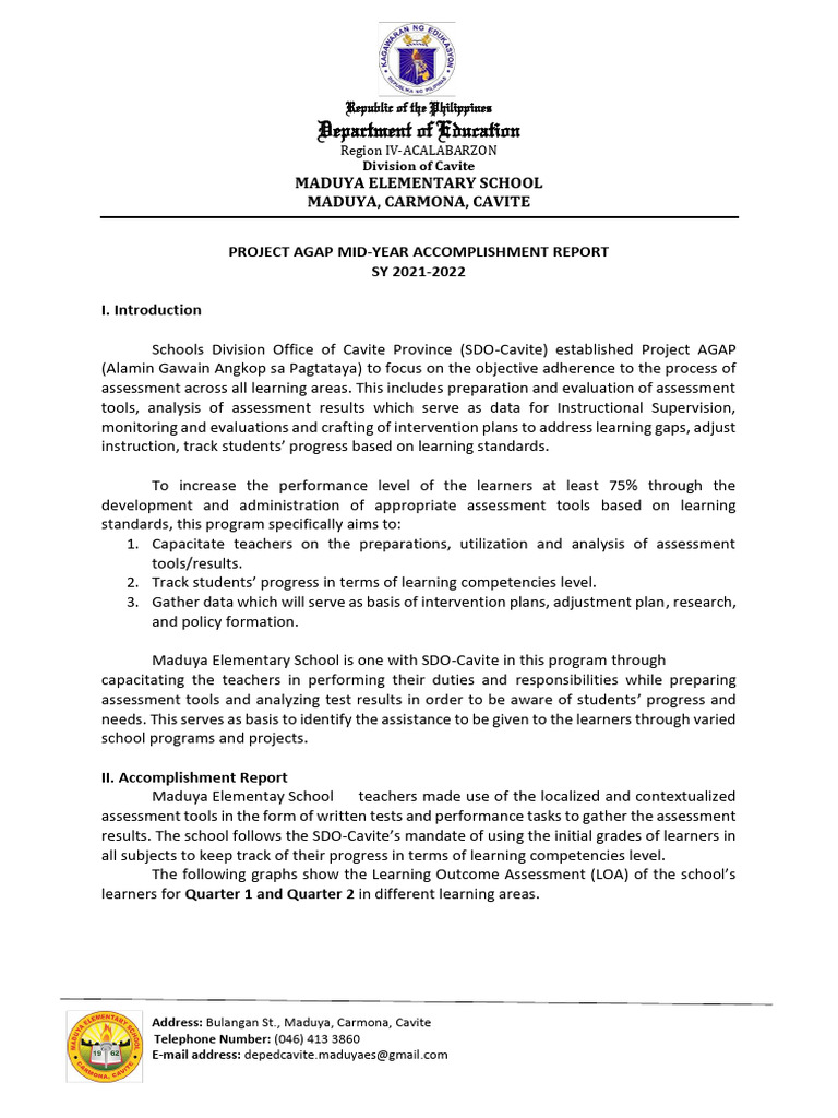 Project AGAP Mid-Year Accomplishment Report Docs | PDF