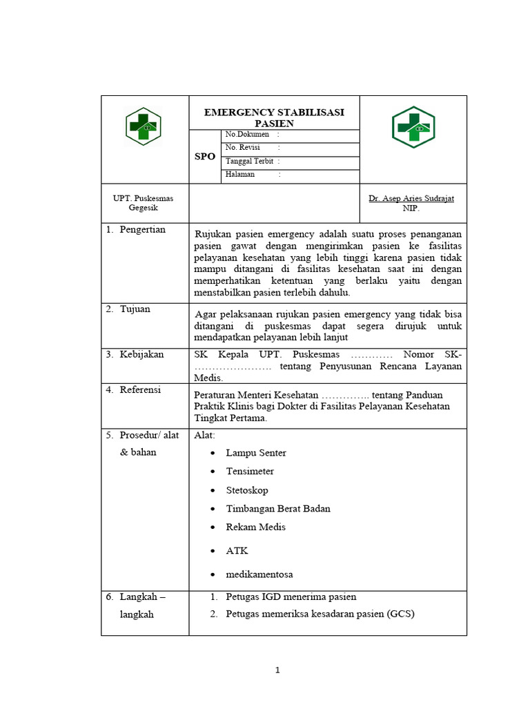 SOP Emergency Stabilisasi Pasien | PDF