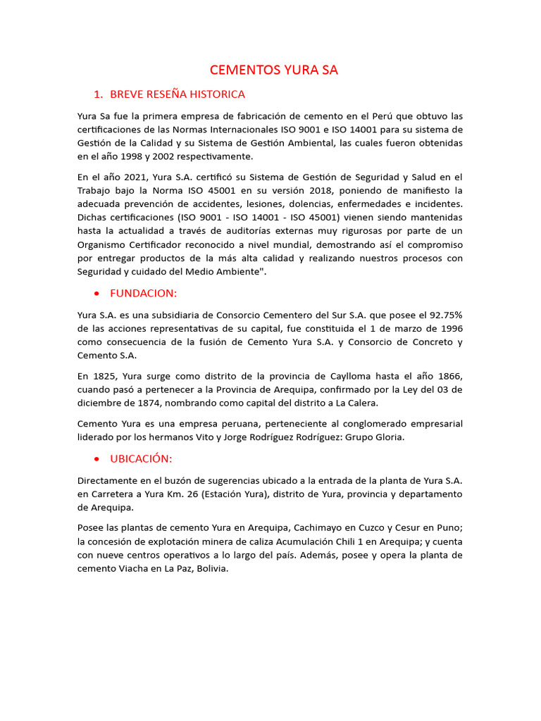 Cementos Yura Sa | PDF