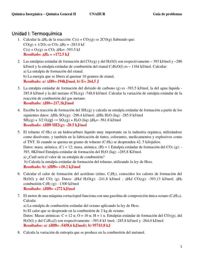 Termoquimica Ejercicios | PDF | Entalpía | Combustión