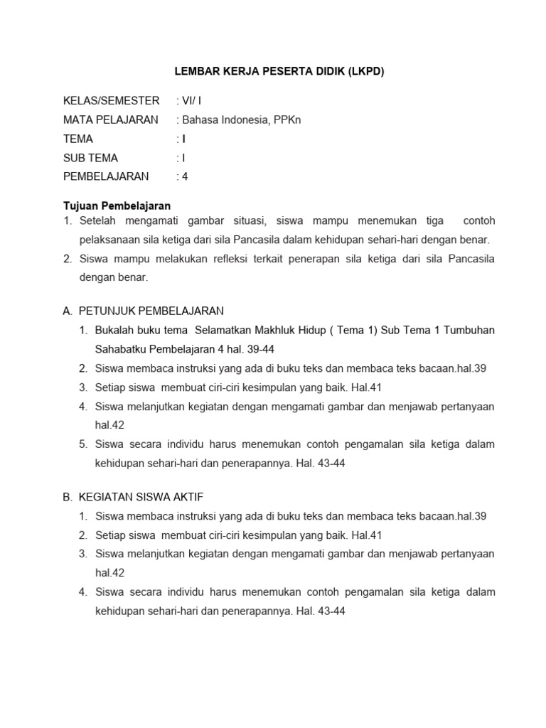LKPD 3 Kelas 6 Tema 1 | PDF