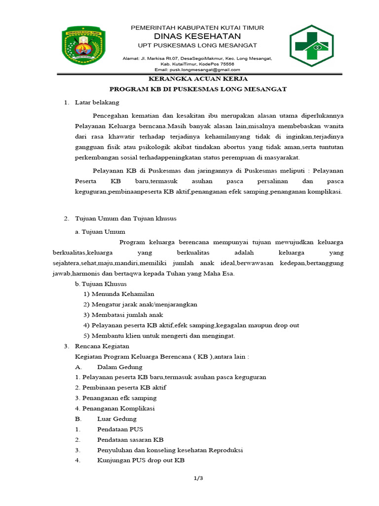 Program KB Puskesmas Long Mesangat | PDF | Pengembangan Diri ...