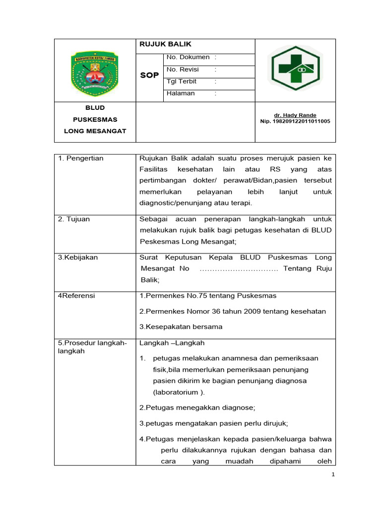 SOP Rujuk Balik Ok | PDF