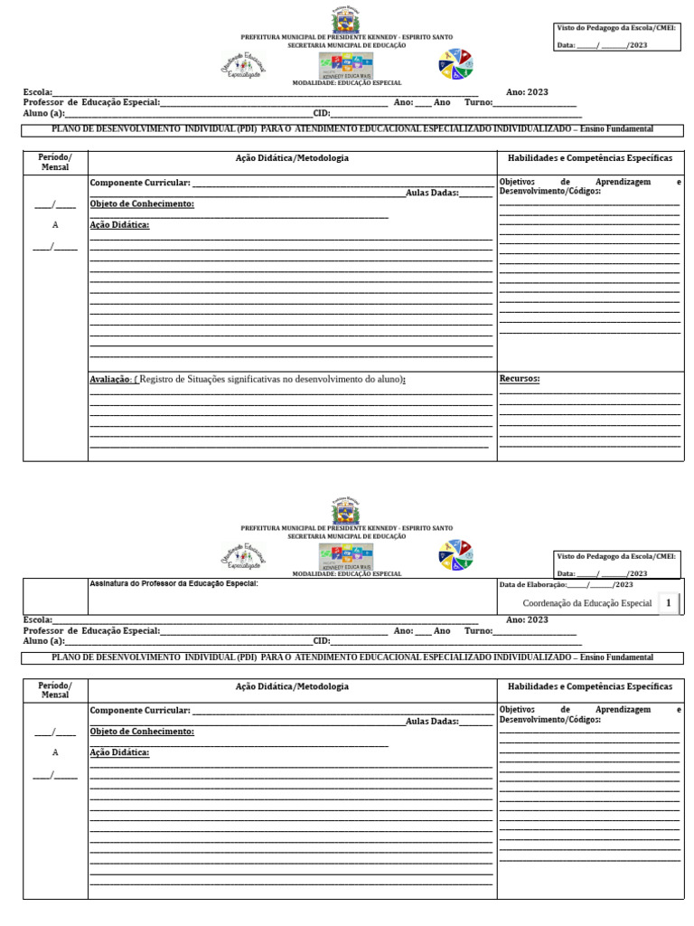 PDI Ensino Fundamental Plano de Desenvolvimento Individual 2023 | PDF ...