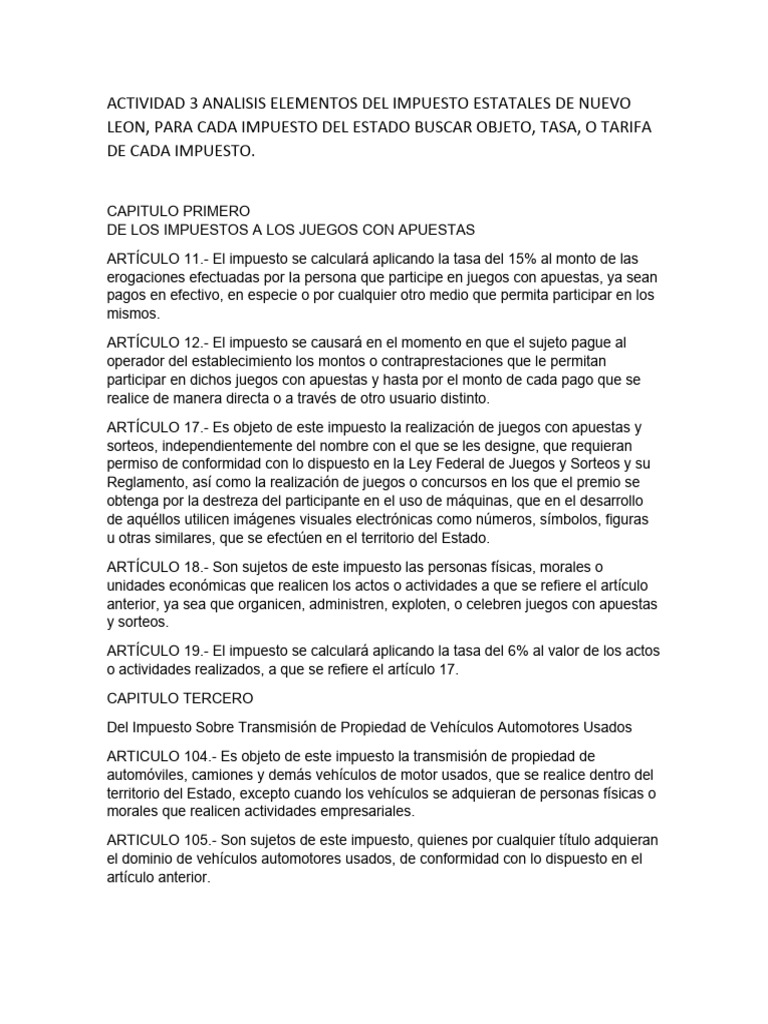 Actividad 3 Analisis Elementos Del Impuesto Estatales de Nuevo Leon | PDF