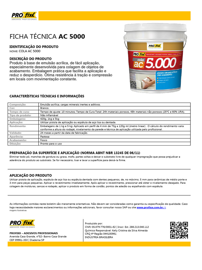 Profixx Ficha Tecnica Ac5000 4486 | PDF | Setor secundário da economia | Materiais
