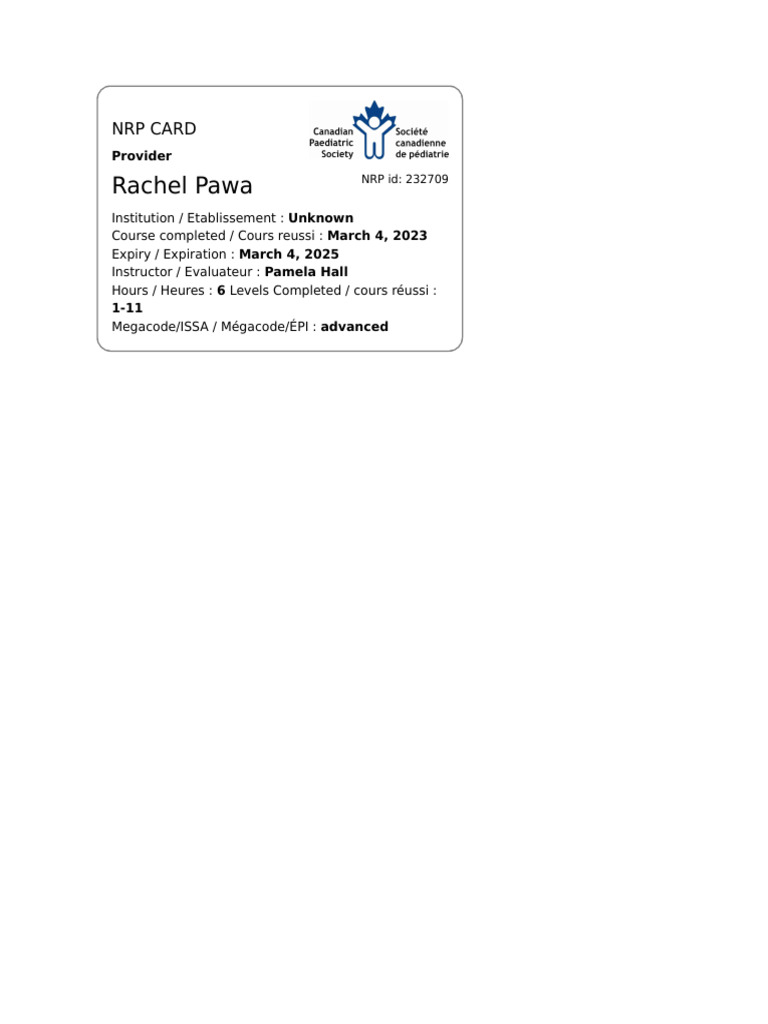 NRP Card Rachelp | PDF