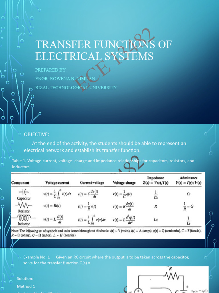 Lesson 6 Transfer Functions of Electrical Systems | PDF