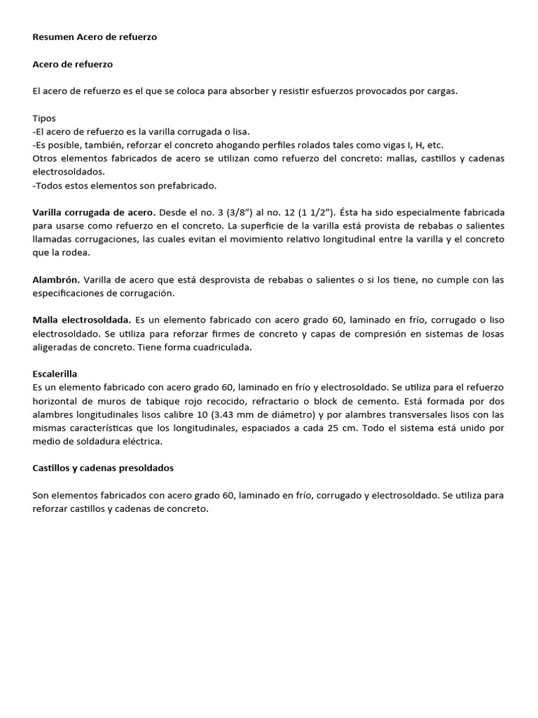 Resumen Acero de Refuerzo | PDF