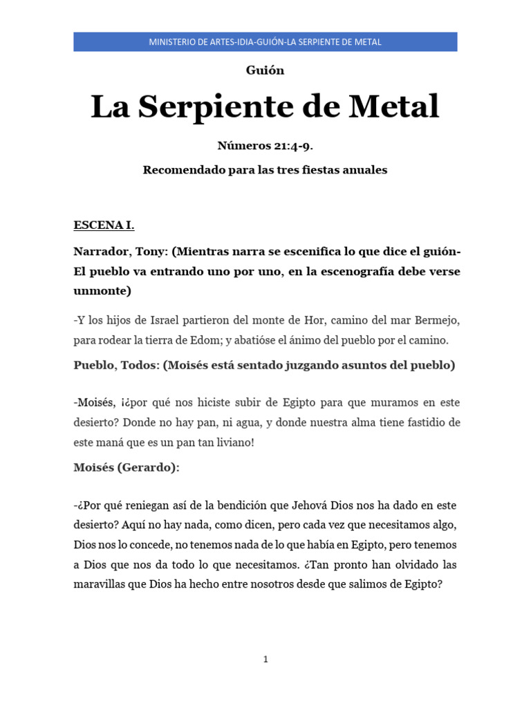 GUIÓN LA SERPIENTE DE METAL NUEVO | PDF | Moisés | Serpiente