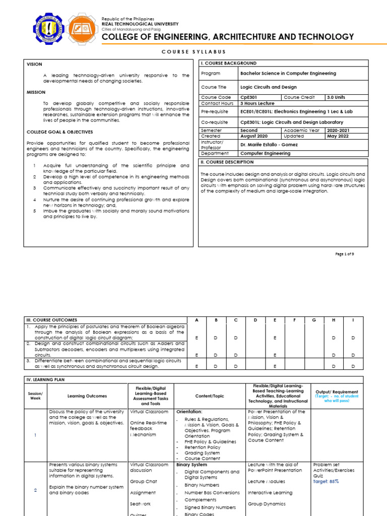 Logic Circuits & Design Syllabus | PDF | Boolean Algebra | Teaching Mathematics