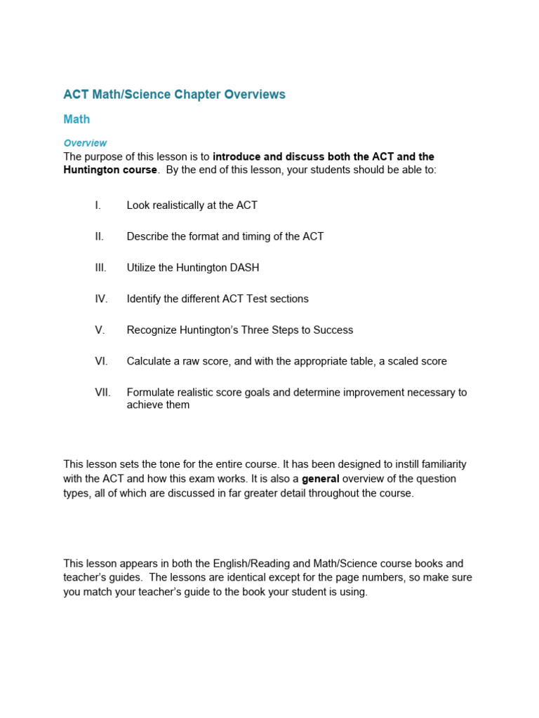 ACT Math and Science Course Overview | PDF