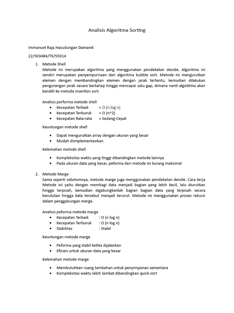 Analisis Metode Algoritma Sorting | PDF | Komputer