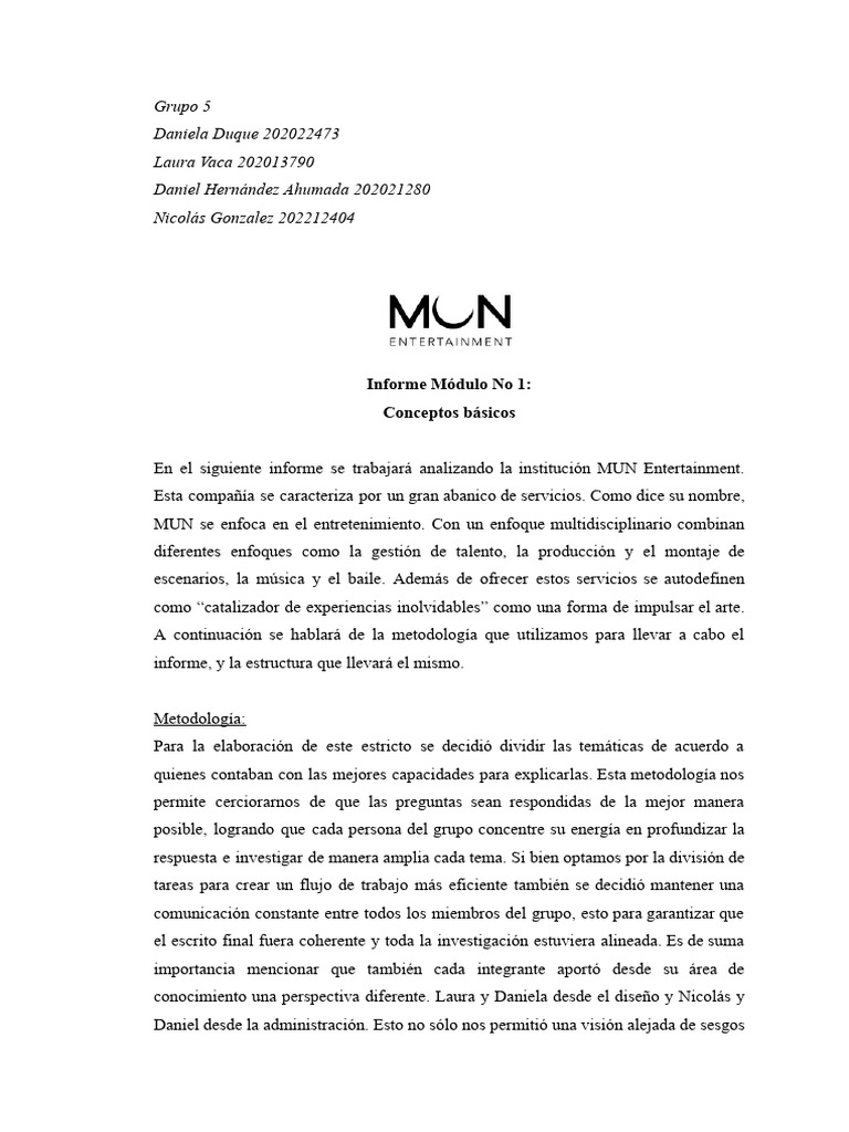 MUN Entertainment Informe Primer Módulo | PDF | Business | Colombia
