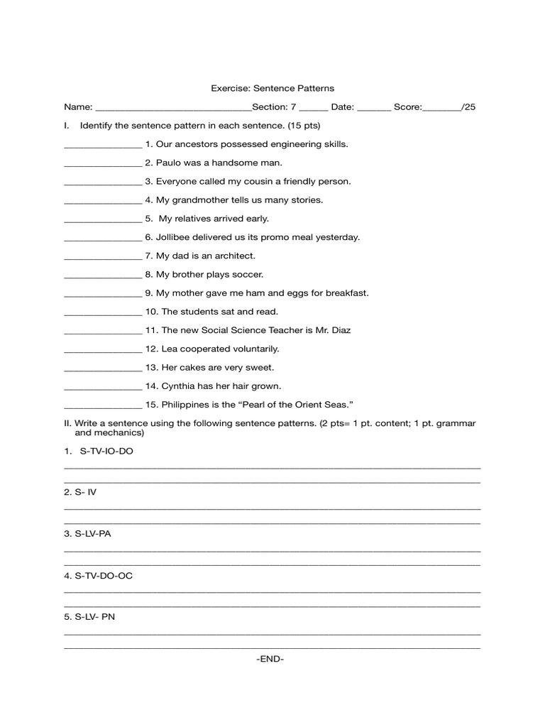 English Drills On Sentence Patterns | PDF