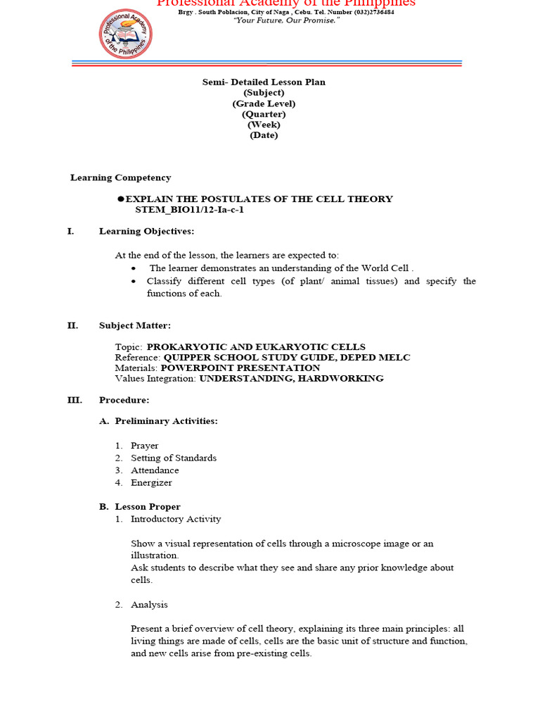 Lesson Plan Template - 2023 | PDF | Cell (Biology) | Cognition