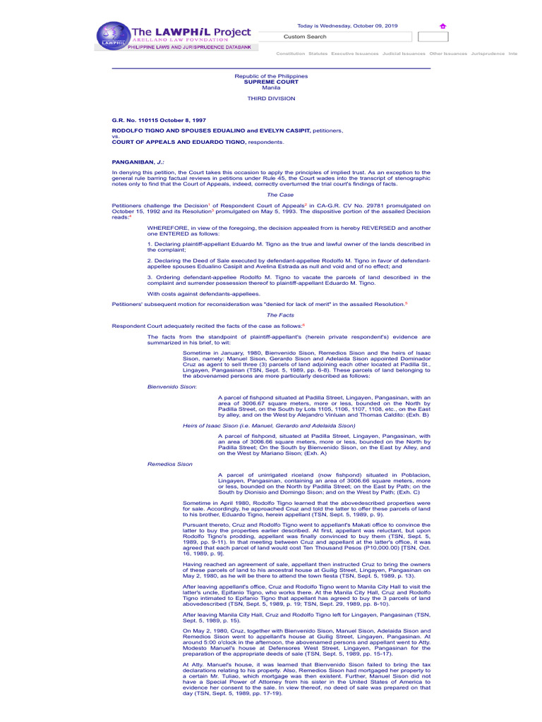 Tigno vs. Court of Appeals | PDF | English Trust Law | Trust Law