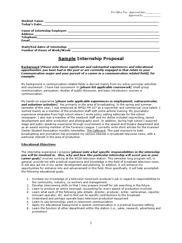 SAMPLE Internship Proposal 2010 | PDF | Internship | Job Hunting