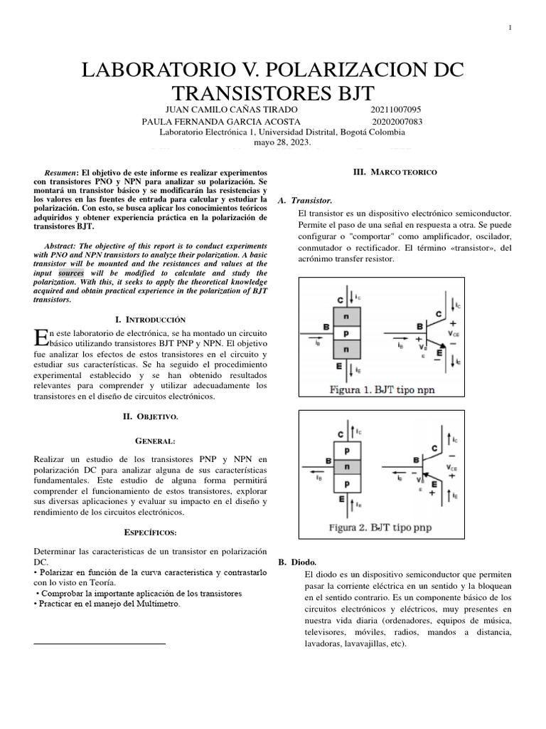 Lab 5. NPN y PNP | Descargar gratis PDF | Transistor de unión bipolar ...