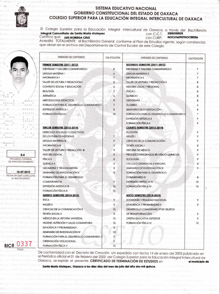 Certificado de Bachillerato Legalizado | PDF
