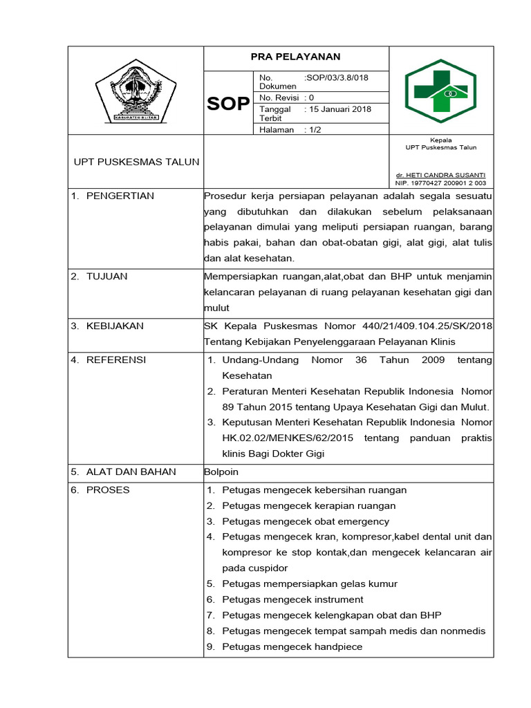 Sop Pra Pelayanan | PDF | Sains & Matematika