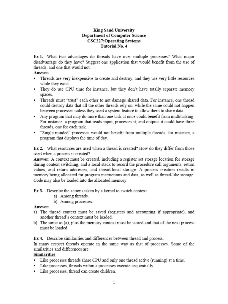 Tutorial 04 Threads | PDF | Thread (Computing) | Process (Computing) Tutorial 04 Threads | PDF | Thread (Computing) | Process (Computing)