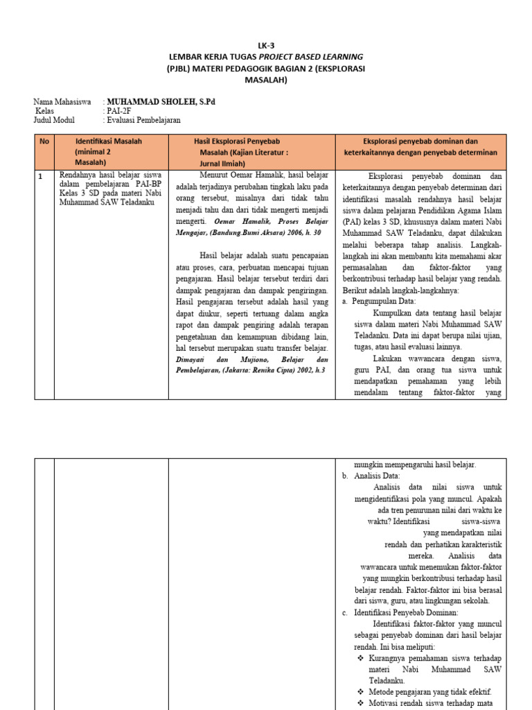 LK3 - Analisa Materi - PJBL | PDF