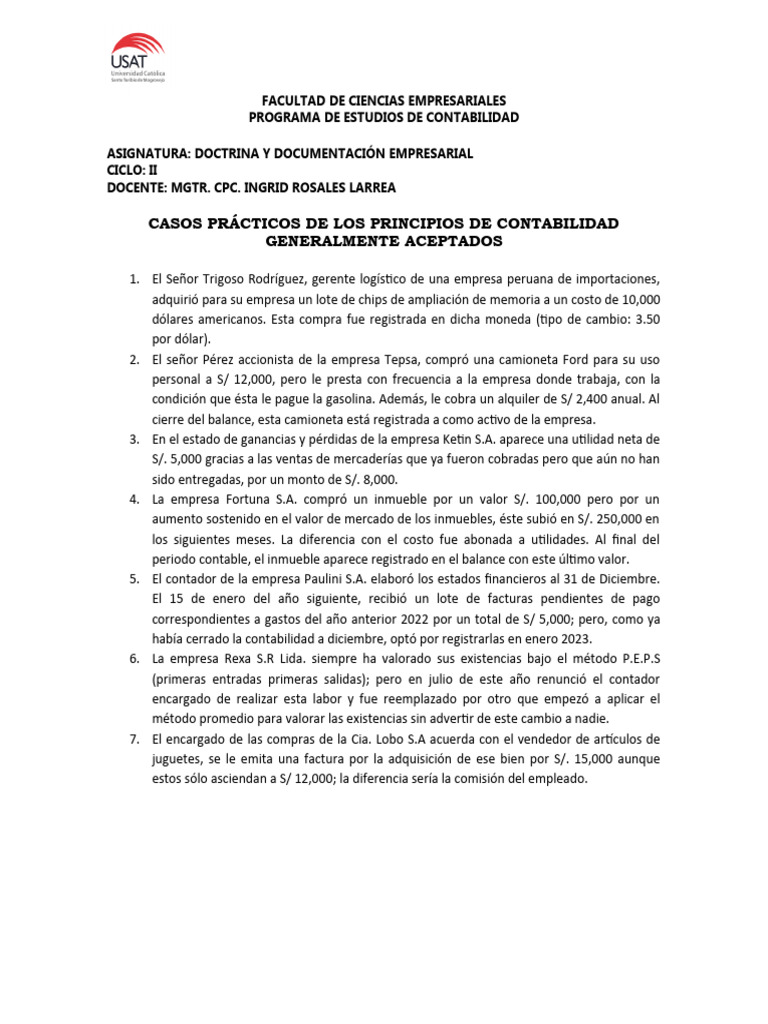 Sesión 7 - 1.10 EJERCICIOS DE PCGA - ENUNCIADOS | PDF