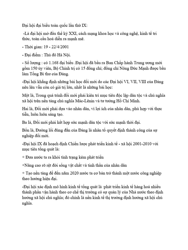 Đại hội đại biểu toàn quốc lần thứ IX | PDF