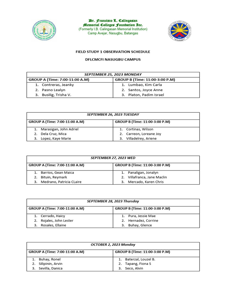 FS-1-OBSERVATION-SCHEDULE | PDF