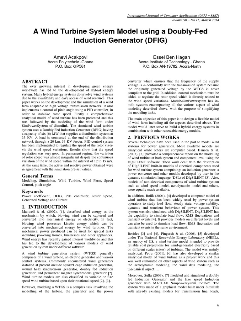 A Wind Turbine System Model Using A Doub | PDF | Electric Power | Physical Quantities