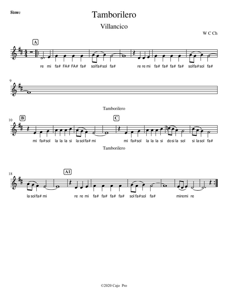 Partitura de "El Tamborilero" en Flauta | PDF