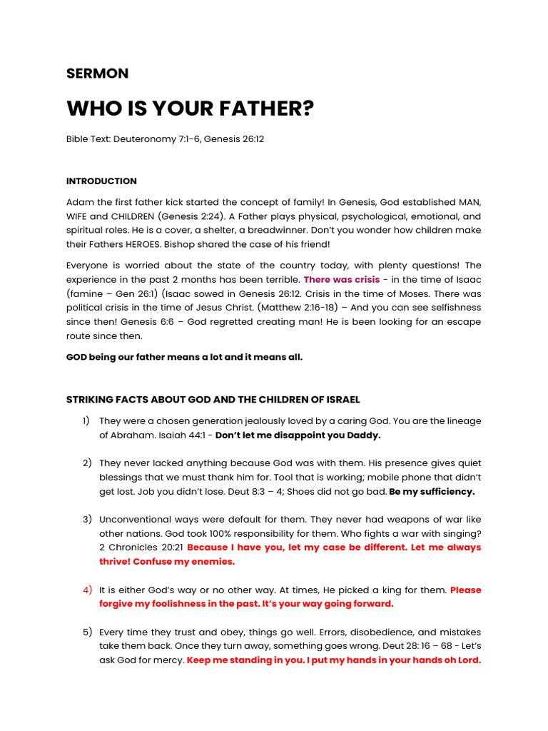 Sermon Notes - Who Is Your Father (27022023) | PDF | Religion ...