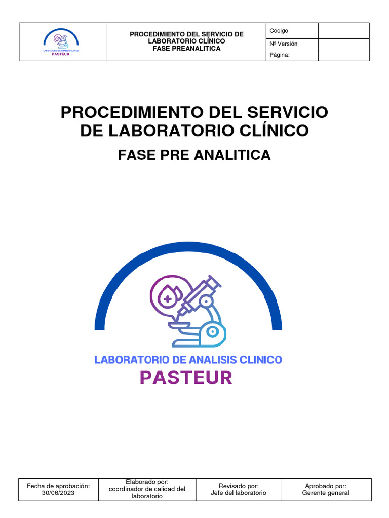Procedimiento Preanalítico en Laboratorio | PDF