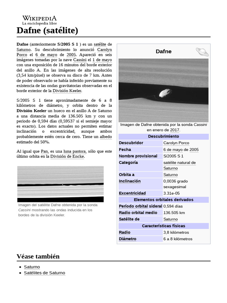 Dafne Sat (Satélite) | PDF | Saturno | Ciencia planetaria