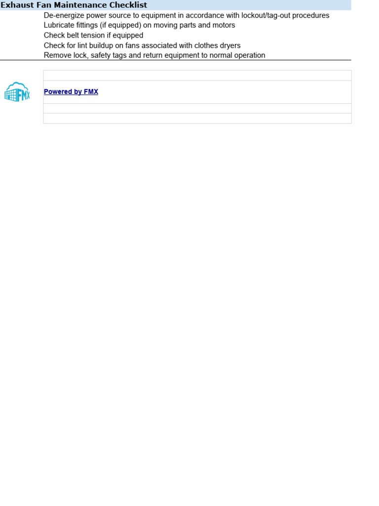 Exhaust Fan Maintenance Checklist | PDF