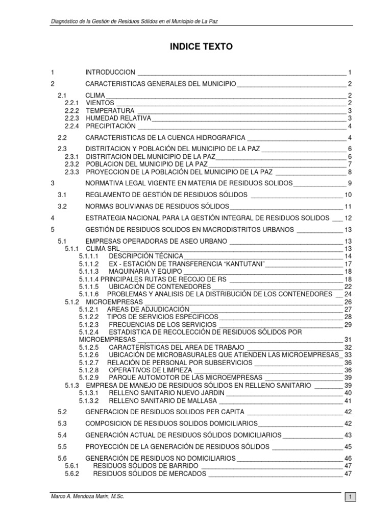 Diagnostico de La Gestion de Residuos Solidos en El Municipio de La Paz | PDF | Río | Residuos
