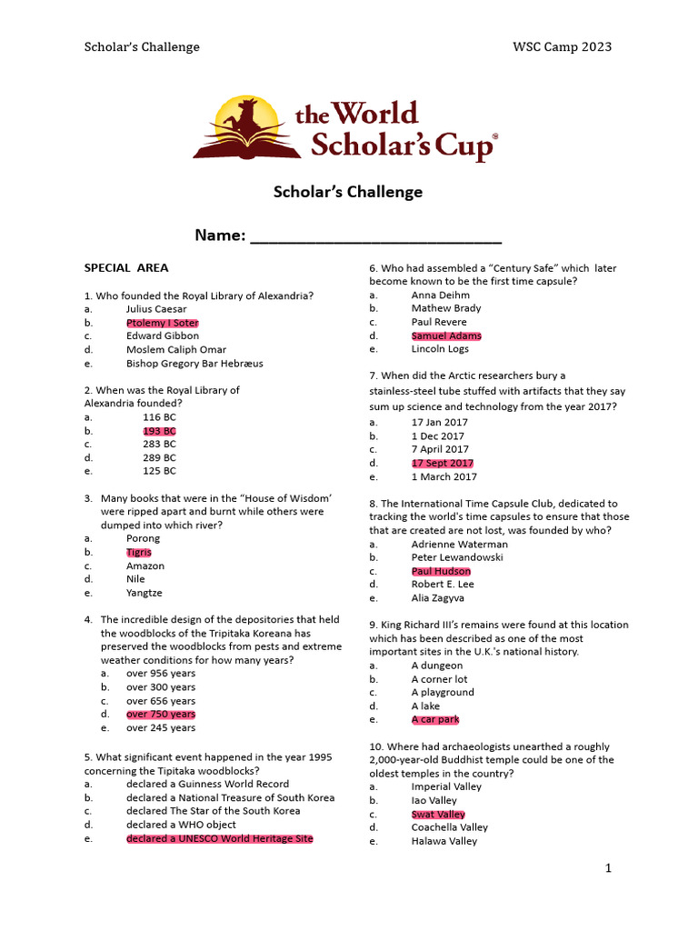 Scholar's Challenge 2023 Camp | PDF