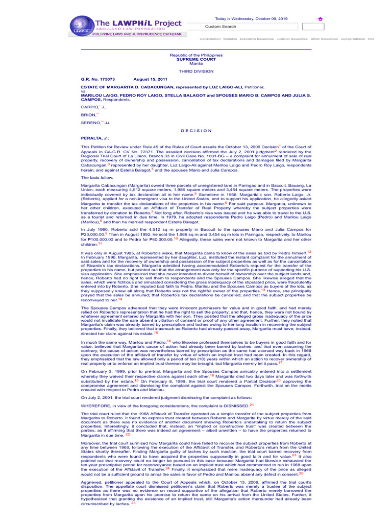 Estate Dispute: Cabacungan v. Laigo | PDF