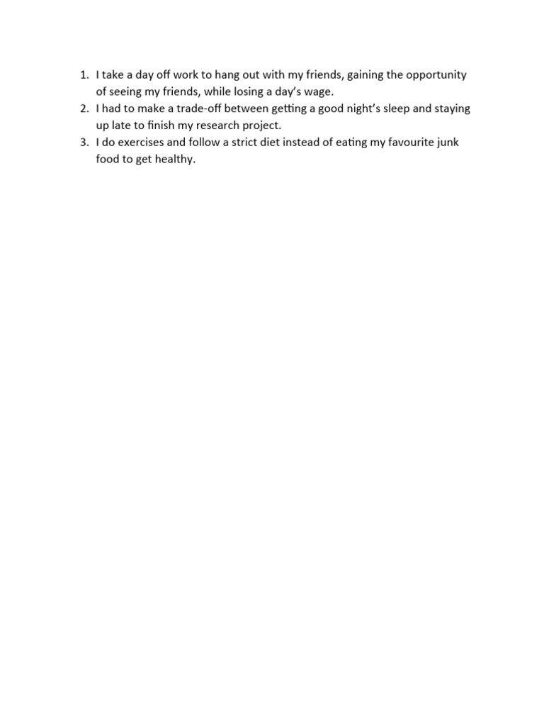3 Examples of Trade-Off | PDF | Career & Growth | Self-Improvement