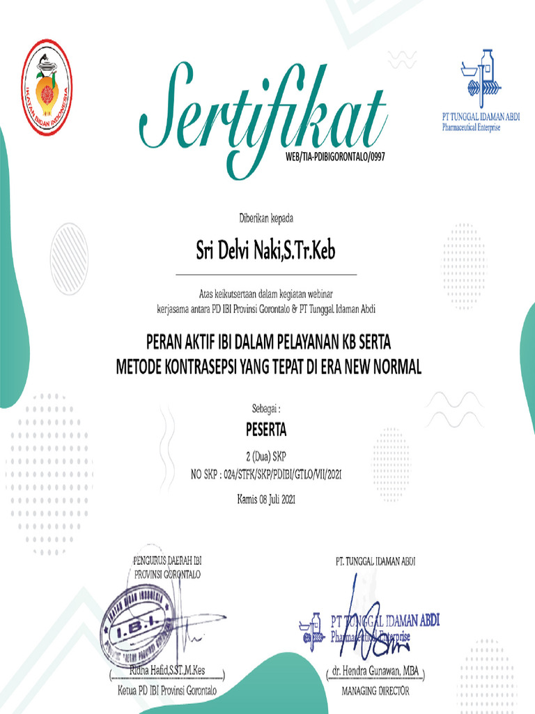 Sertifikat Webinar Pd Ibi Gonrontalo 997 Pdf