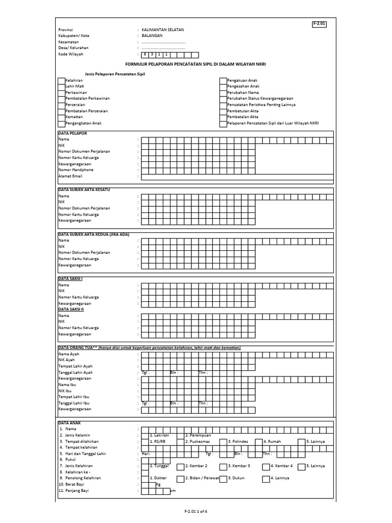 FORMULIR AKTA PENCATATAN SIPIL | PDF