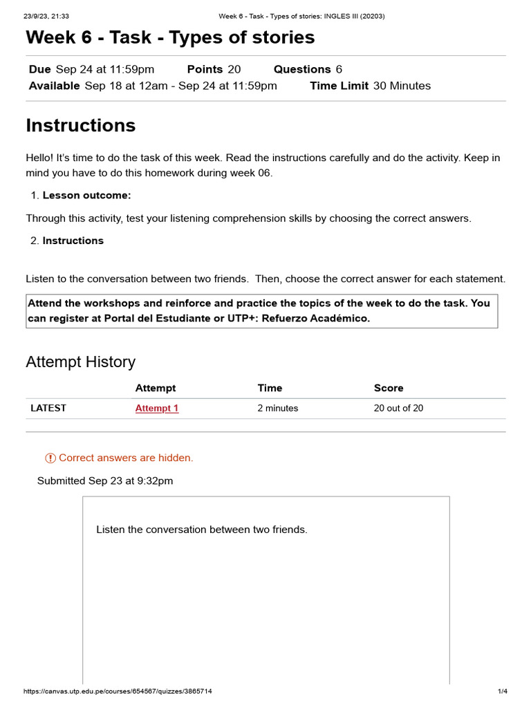 Week 6 - Task - Types of Stories - INGLES III (20203) | PDF