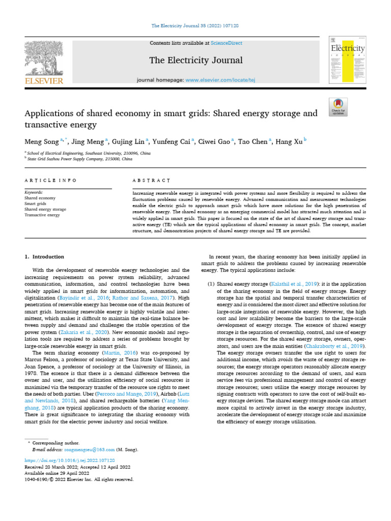 Applications of Shared Economy in Smart Grids Shared Energy Storage and ... Applications of Shared Economy in Smart Grids Shared Energy Storage and ...