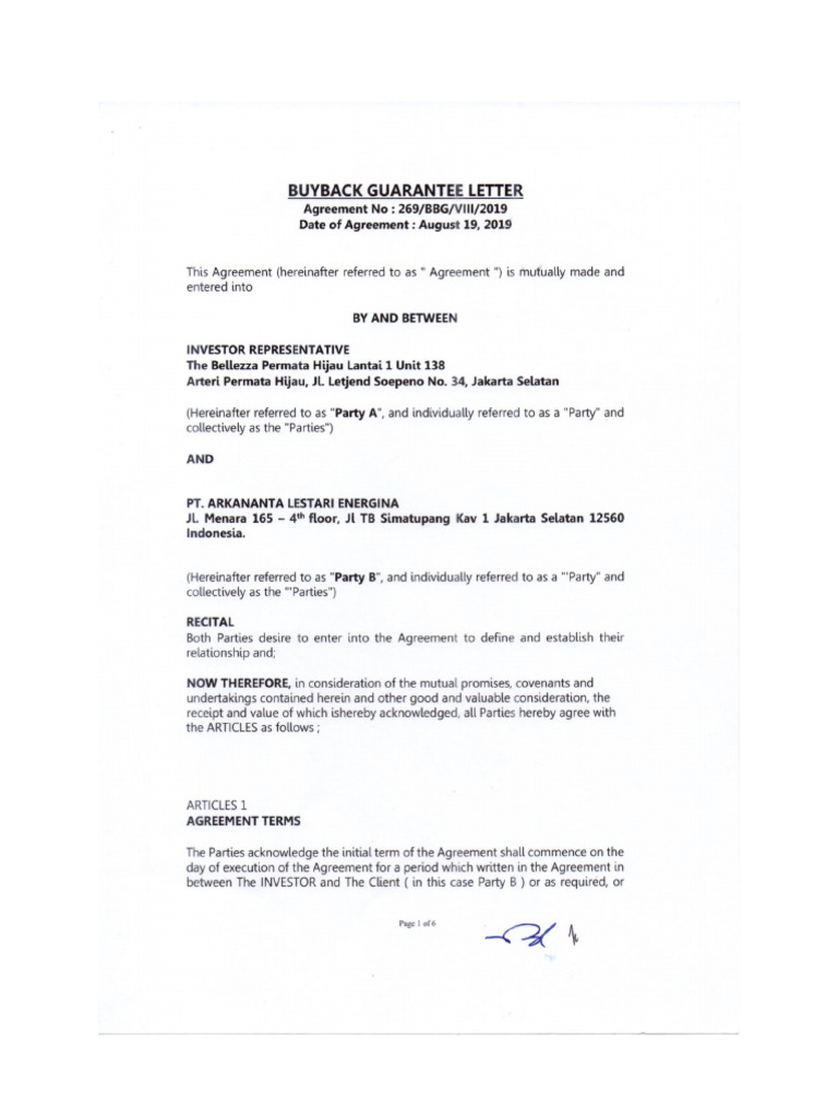 BuyBack Guarantee Letter | PDF