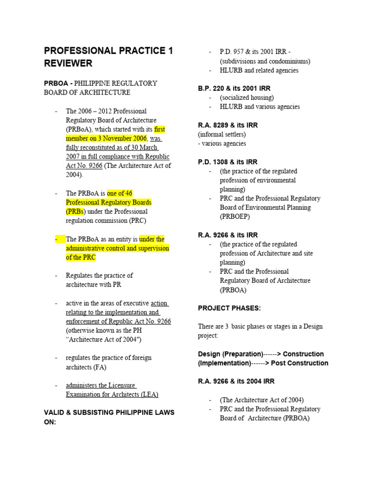 Professional Practice 1 Reviewer | PDF