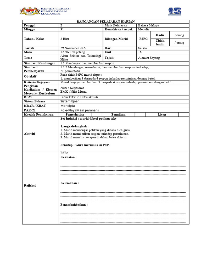 Tapak & Contoh RPH Biasa (Penggiliran) | PDF